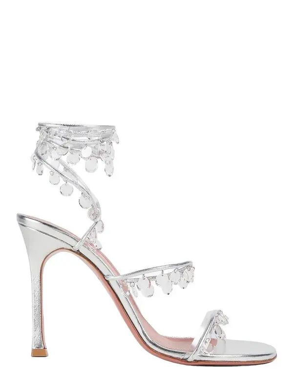 Amina Muaddi Tina Crystal-embellished Metallic Leather Sandals - Silver