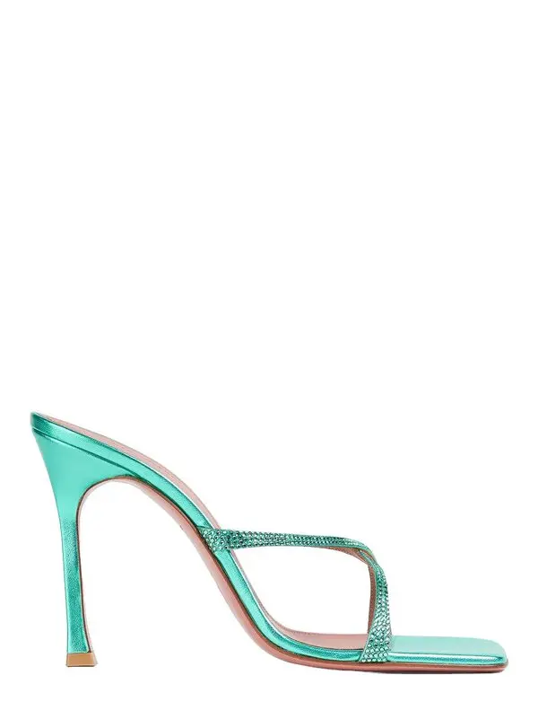 Amina Muaddi Adriana Crystal-embellished Metallic Leather Mules - Mint