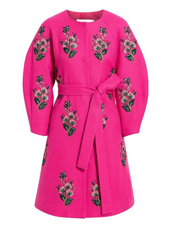 Carolina Herrera Embroidered Wool-gabardine Coat - Bright Pink