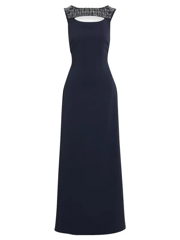 Badgley Mischka Cutout Embellished Crepe Gown - Navy