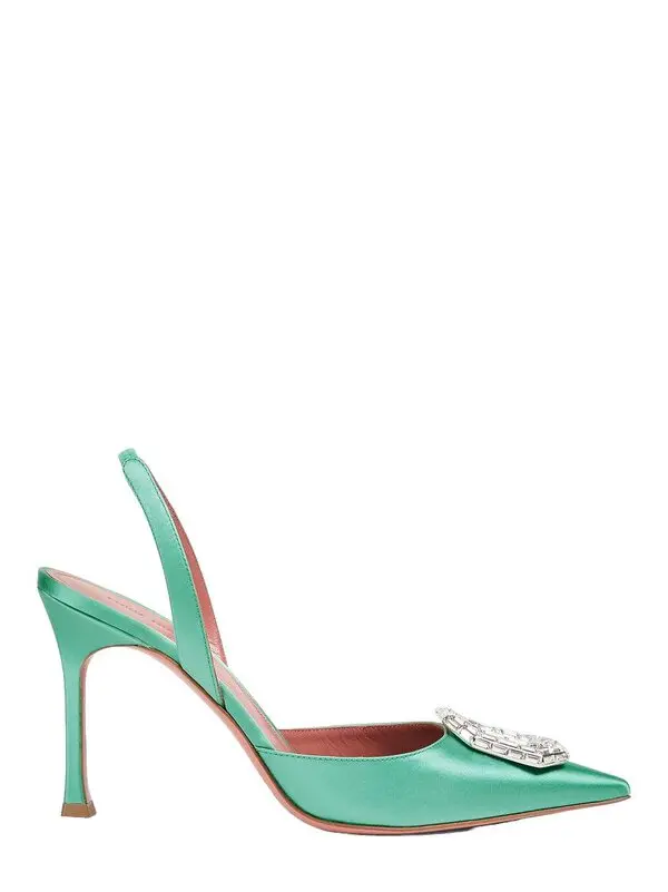 Amina Muaddi Camelia Crystal-embellished Slingback Pumps - Mint