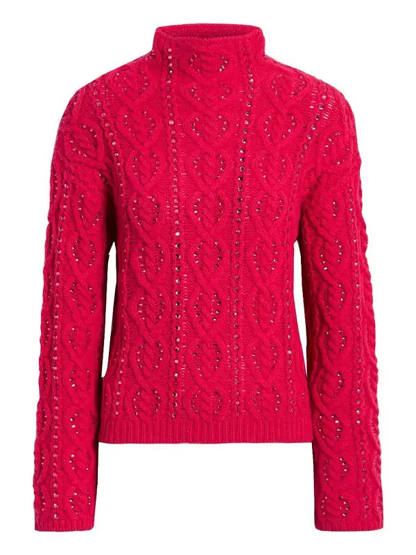 Carolina Herrera Embellished Cable-knit Turtleneck Sweater - Fuchsia