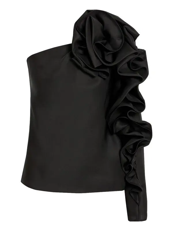 Carolina Herrera One-sleeve Silk Top With Floral Appliqu - Black