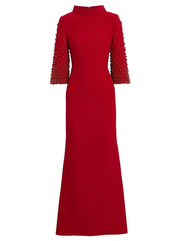 Badgley Mischka Bead-embellished Crepe Gown - Crimson