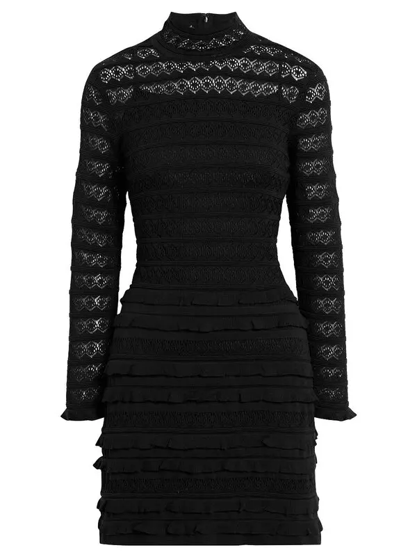 Carolina Herrera Ruffled Pointelle-knit Silk-blend Mini Dress - Black