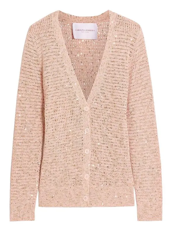 Carolina Herrera Sequin-embellished Pointelle-knit Cardigan - Blush
