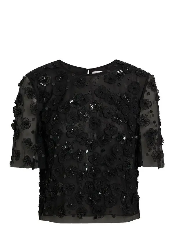 Carolina Herrera Embellished Tulle Top - Black