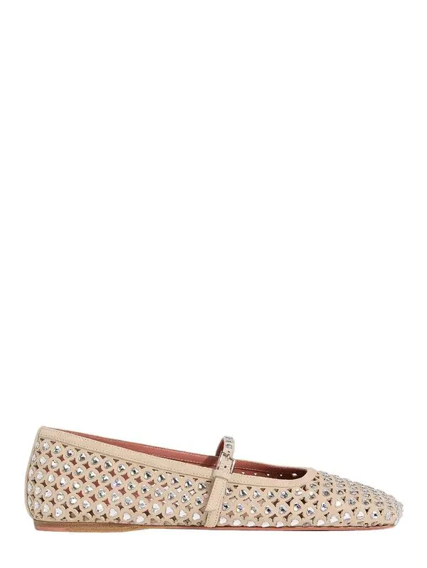Amina Muaddi Ane Crystal-embellished Mary Jane Flats - Beige