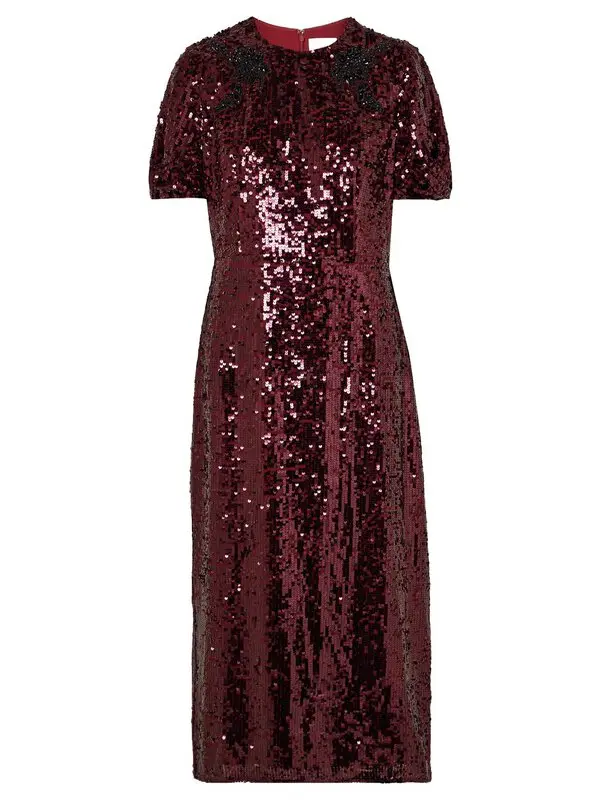 Erdem Embellished Sequined Georgette Midi Dress - Burgundy