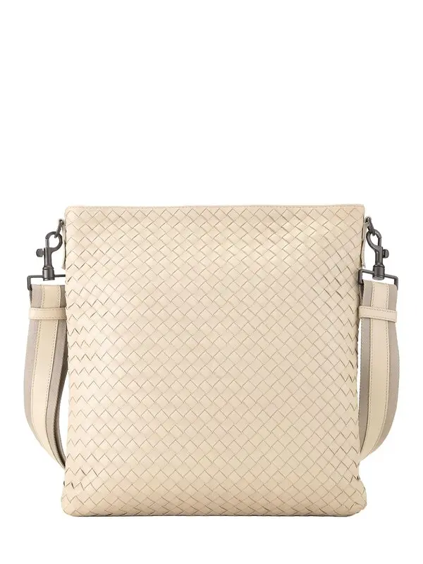 Bottega Veneta Intrecciato Flat Messenger Bag - White