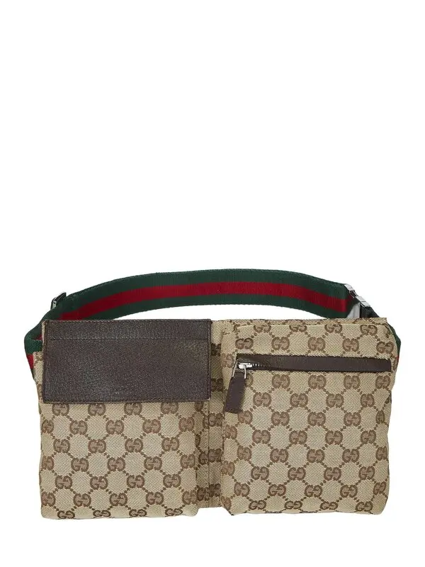 Gucci Original Gg Web Double Pocket Waist Pouch - Brown