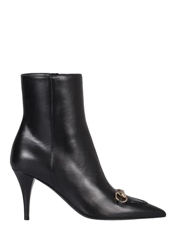 Gucci Ankle Boots In Leather With Gold-toned Clasp - Black