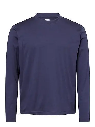 Eleventy Crewneck Long-sleeves Stretch-cotton Top - Blue