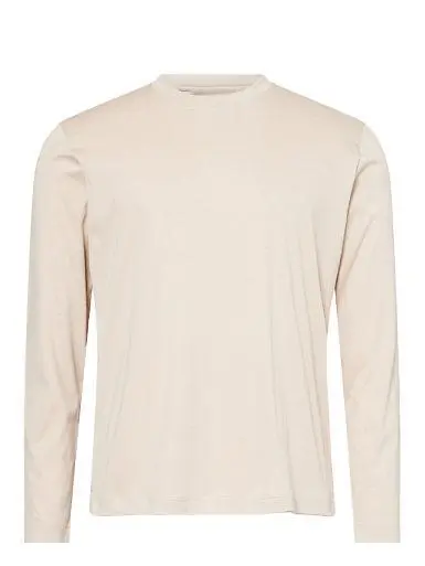 Eleventy Crewneck Long-sleeves Stretch-cotton Top - Camel