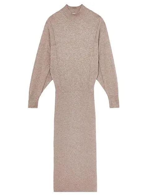 REISS Suni Roll-neck Midi Dress - Neutral