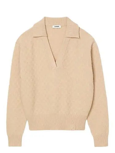 Sandro Polo-collar Wool And Cashmere-blend Jumper - Beige