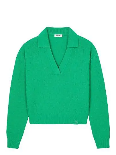Sandro Polo-collar Wool And Cashmere-blend Jumper - Green