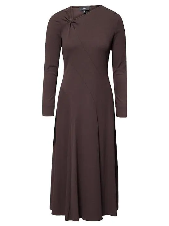 Theory Twist Flared Woven Midi Dress - Cacao