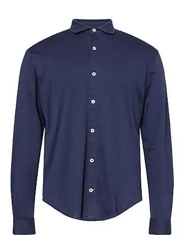Eleventy Buttoned Long-sleeve Stretch-cotton Polo Shirt - Blue