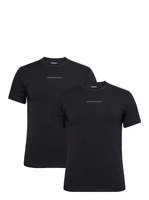 Emporio Armani Logo-print Pack Of Two Cotton-jersey T-shirts - Black/black