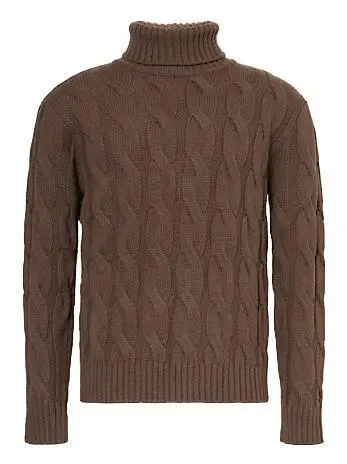 Eleventy Roll-neck Cable-knitted Wool Jumper - Cocoa