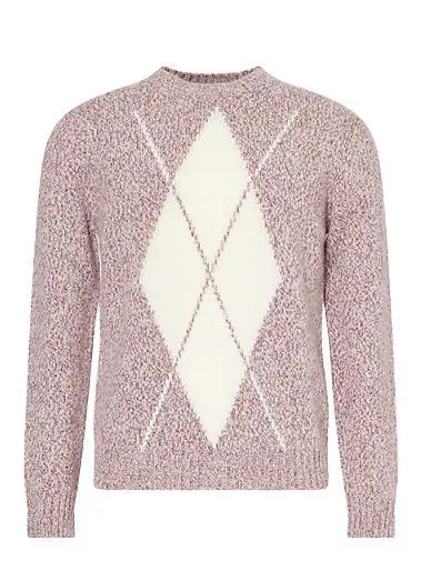 Eleventy Diamond-patterned Crewneck Wool Jumper - Lampone E Avorio