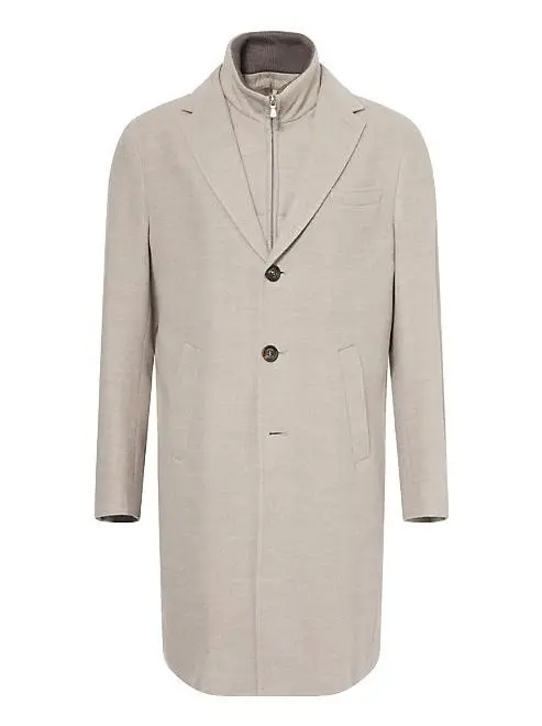 Eleventy Bib Notched-collar Wool Overcoat - Clay
