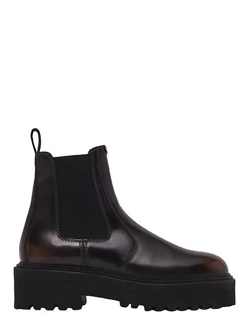 Maje Branded Leather Chelsea Boots - Dark Brown