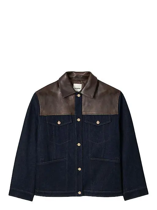 Sandro Contrast-collar Regular-fit Denim Jacket - Blue Jean
