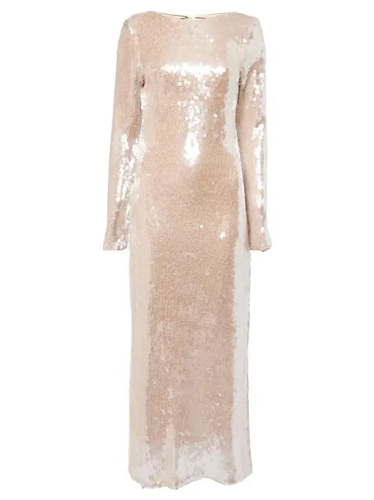 PRETTY LAVISH Sequin Open-back Woven Maxi Dress - Oyster