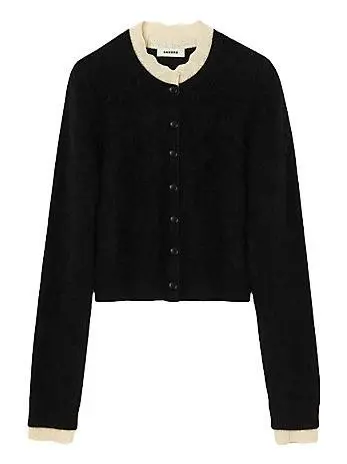 Sandro Pointelle-collar Wool Cardigan - Black