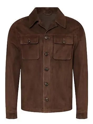 Eleventy Notched-collar Suede Jacket - Cocoa