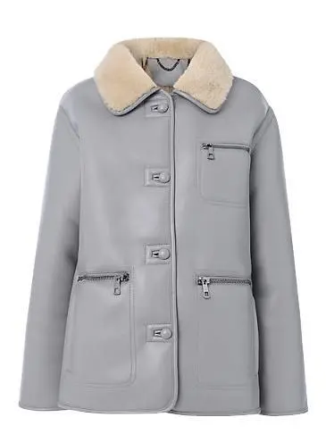 Whistles Angelina Contrast-collar Faux-fur Jacket - Grey