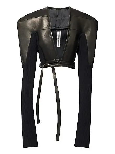 Rick Owens Tight Cropped Leather Jacket With Self-tie Fastening - Black