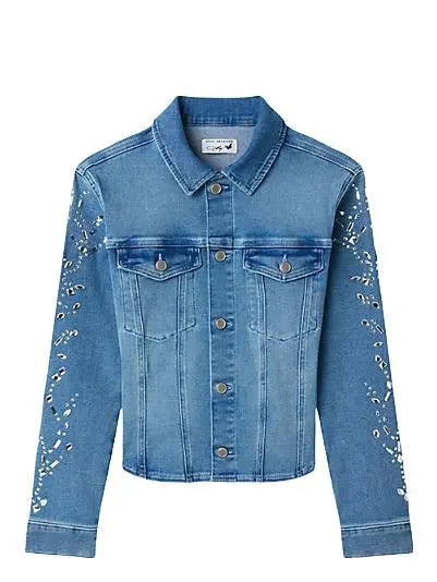 Good American Crystal-embellished Stretch-denim Jacket - Indigo1089