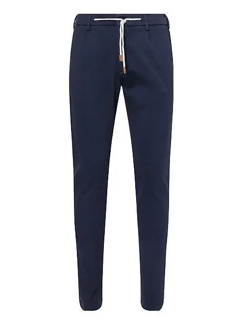 Eleventy Straight-leg Tapered Cotton-blend Trousers - Dark Blue