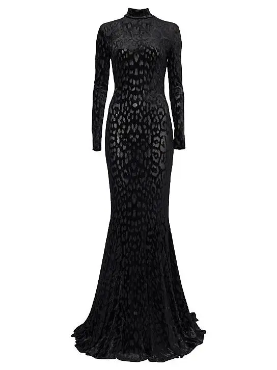 Roberto Cavalli Leopard Burnout Velvet Maxi Dress - Nero