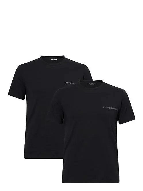 Emporio Armani Logo-print Pack Of Two Cotton-jersey T-shirts - Black/black