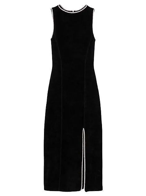 Sandro Sleeveless Rhinestone-embellished Knitted Maxi Dress - Black