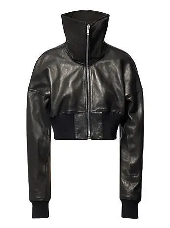 Rick Owens Cropped Leather Jacket - Black
