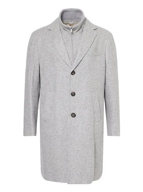 Eleventy Bib Notched-collar Cashmere-silk Blend Overcoat - Light Melange Gray