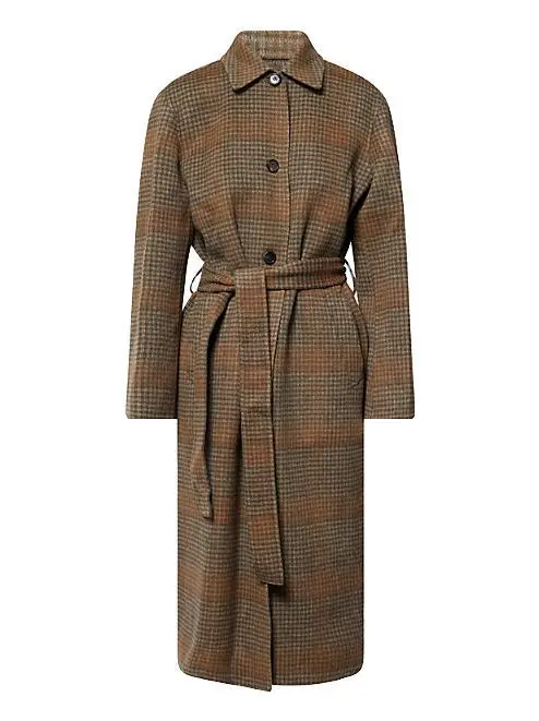 Theory Belted Check-print Wool And Cashmere Coat - Brass Multi
