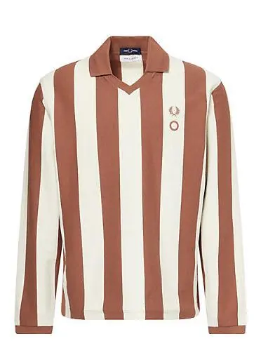 Fred Perry X Craig Green Striped Long-sleeves Cotton-jersey Polo Shirt - Uniform Brown