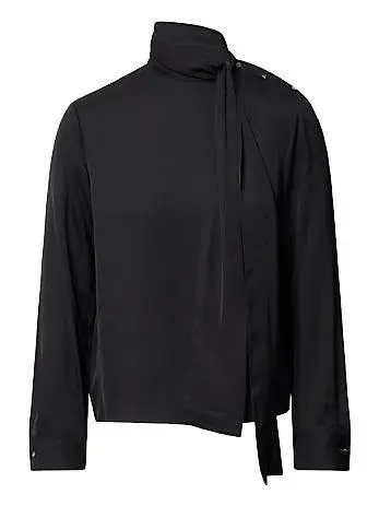 Theory Side Tie Long-sleeves Silk Blouse - Black