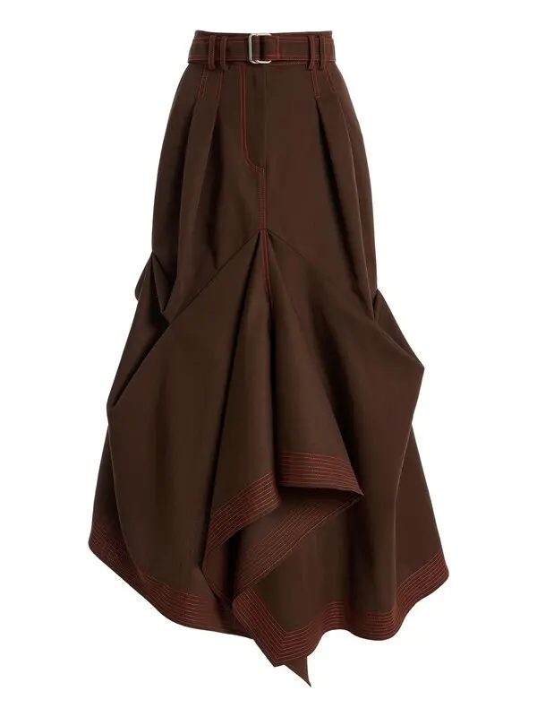Christopher John Rogers Gathered Crepe Maxi Skirt - Brown
