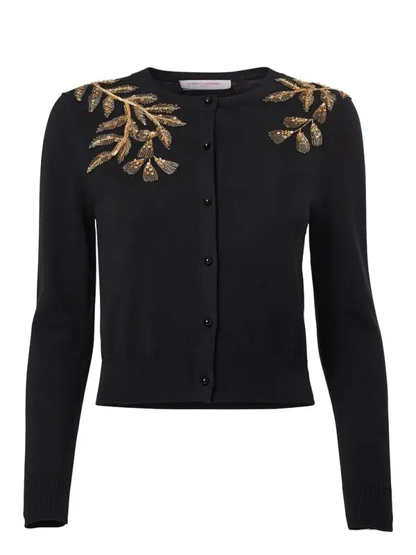 Carolina Herrera Gold Leaf-embroidered Cardigan - Black/gold