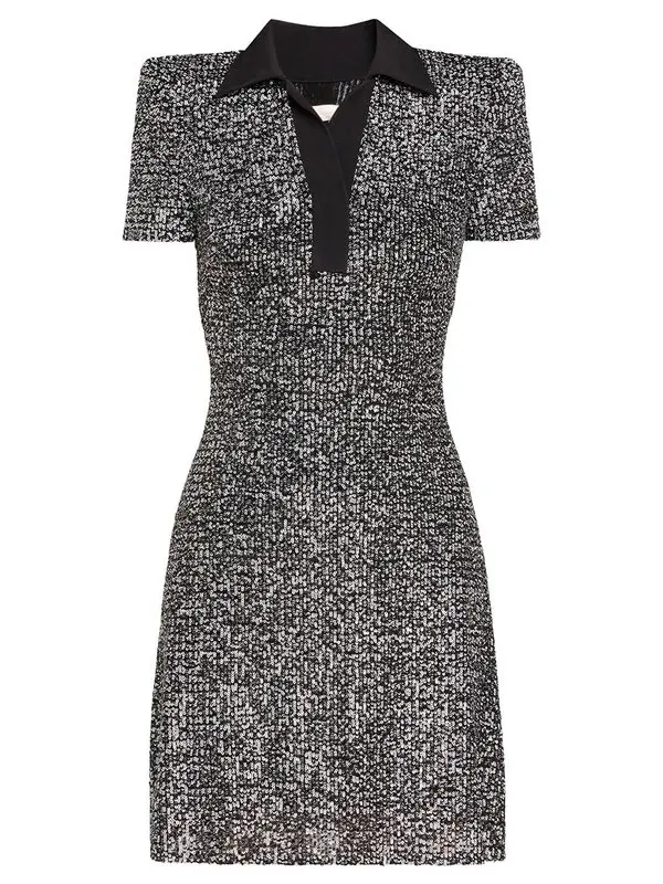 Naeem Khan Sequined Tweed Pattern Polo Dress - Blackwhite