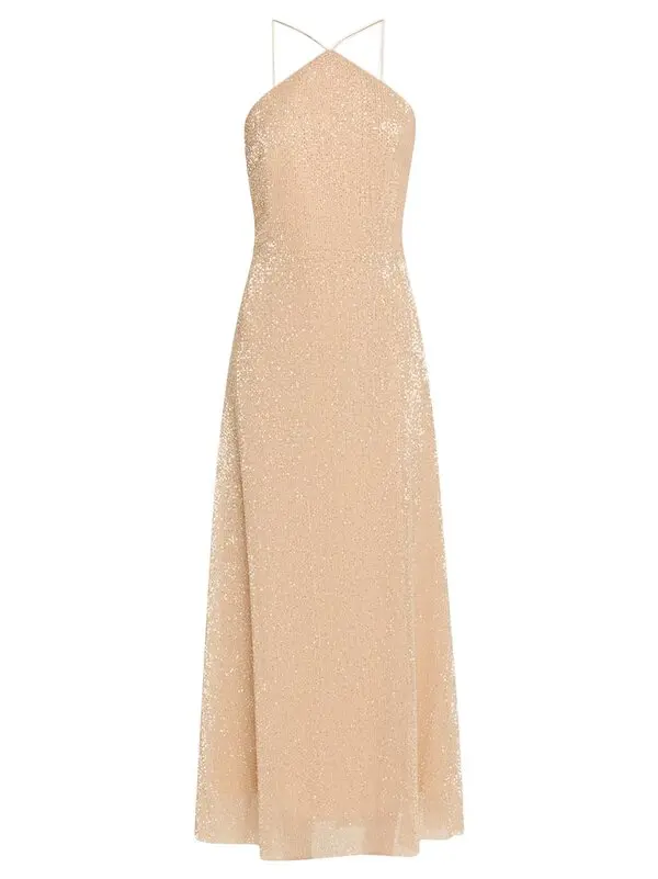 Halston Denise Sleeveless Sequin Midi Dress - Latte