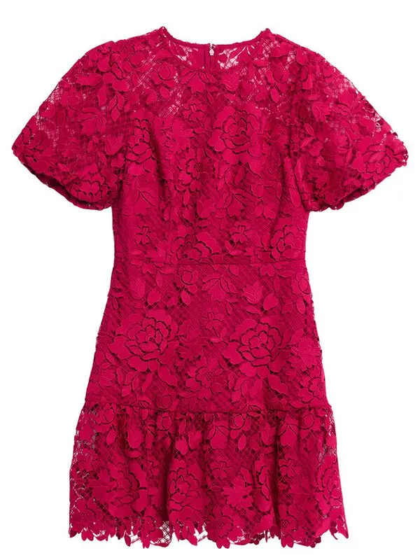 MILLY Yasmin Floral Lace Mini Dress - Raspberry