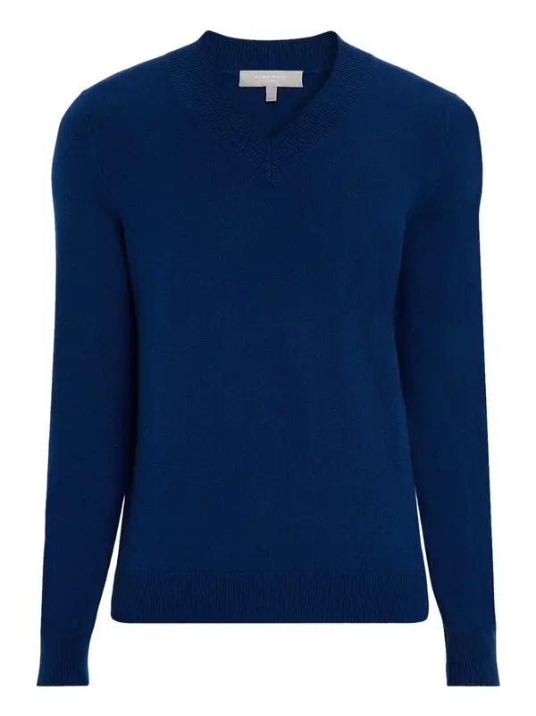 Neiman Marcus Cashmere Knit Deep V-neck Sweater - Midnight